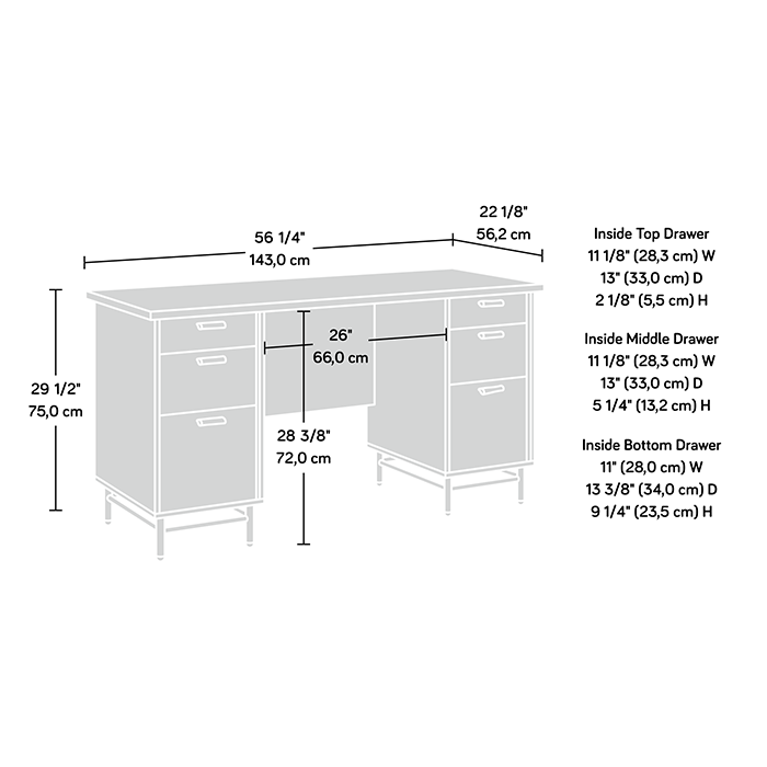 Anda Norr Executive Desk Sky Oak Finish 423235 Sauder