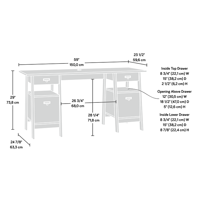Trestle Executive Desk with Storage Vintage Oak 424127 Sauder