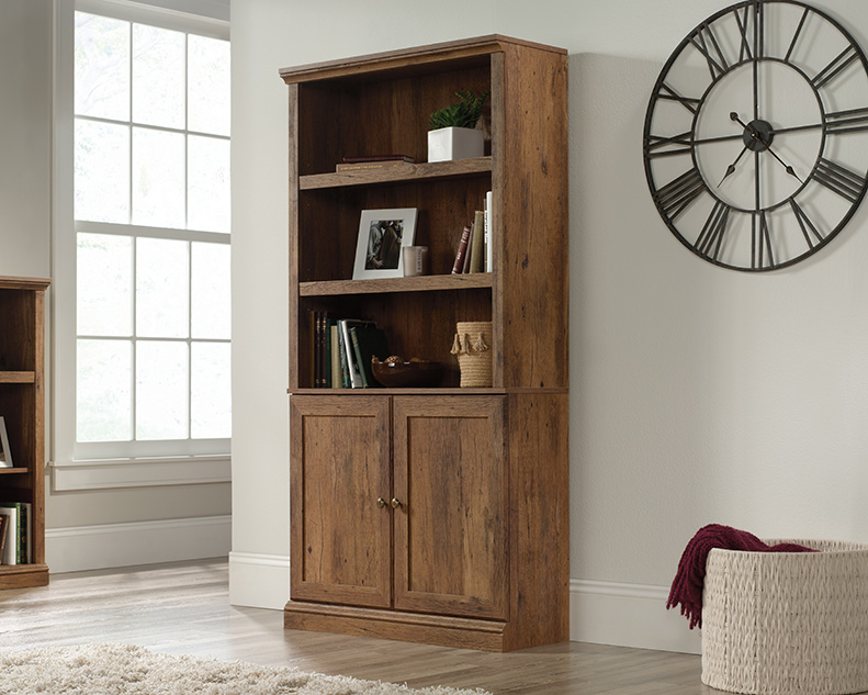 Sauder Select 5 Shelf Bookcase with Doors Vintage Oak 426417 Sauder