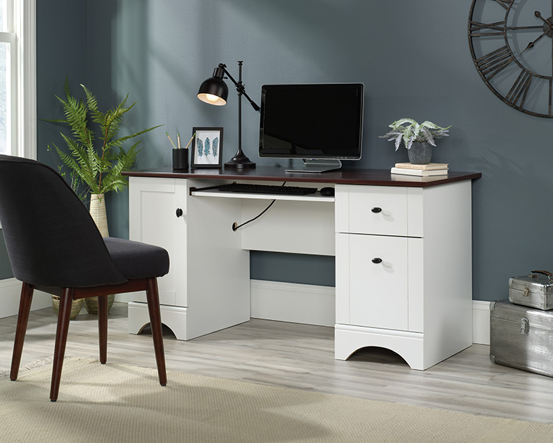 Sauder Select Computer Desk Soft White with Cherry Accent 429449 Sauder