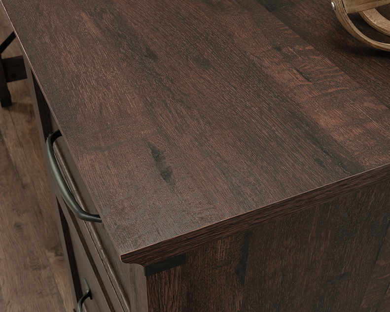Carson Forge Single Pedestal Desk Coffee Oak 431580 Sauder